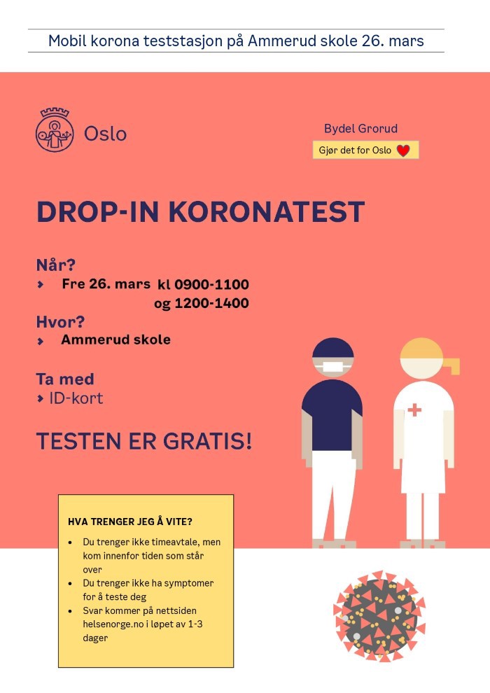 Mobil teststasjon på Ammerud skole 26. mars
